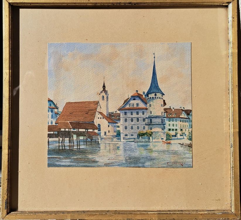 Luzern mit Kapellbrücke Aquarell ca.1940 | Kaufen auf Ricardo
