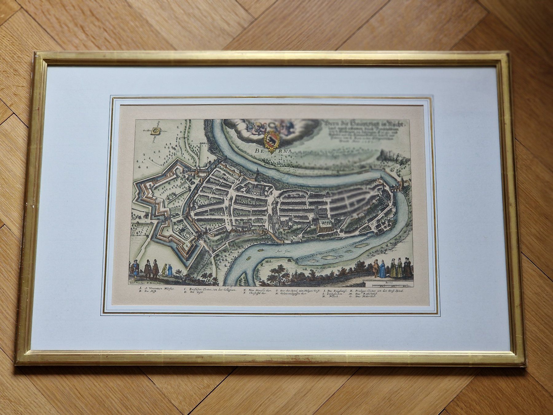 Alte Stadtansicht Bern, gerahmter Stich von Matthäus Merian (Gebraucht ...