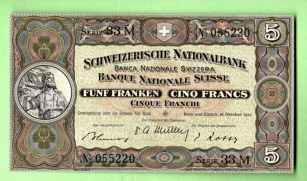 Schweizer noten 5 francs 1947 UNC | Kaufen auf Ricardo