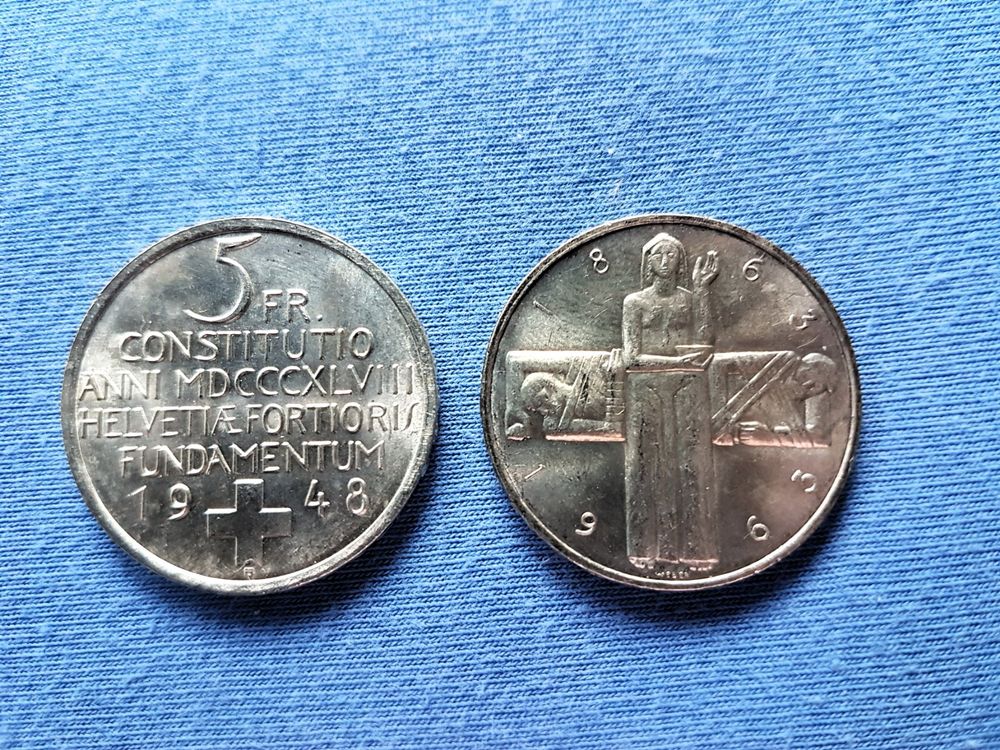 2 x 5 Franken Silber Gedenkmünzen 1948 und 1963 ab nur 1 Fr! (Gebraucht) in Camignolo für CHF 17 ...