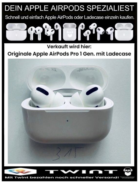 Original Apple AirPods Pro 1 Gen. mit Wireless Ladecase (Gebraucht) in ...