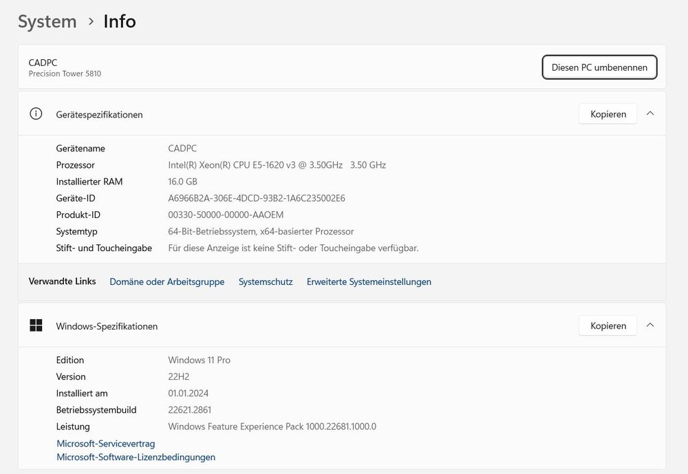 DELL CAD Workstation 5810 inkl. 27 Zoll Monitor 2560 x 1440 (Gebraucht ...