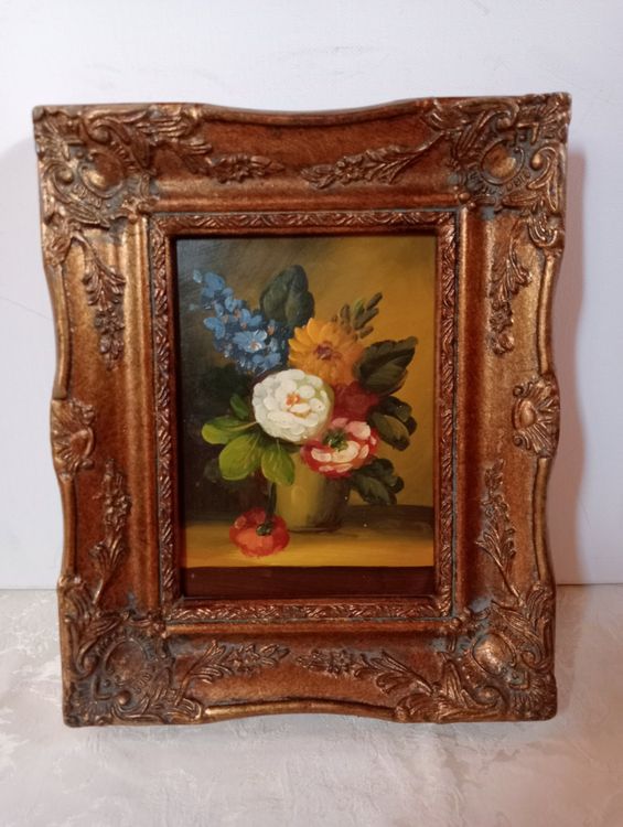 Ölgemälde Blumen Bouquet Bronzefarbener Rahmen Vintage | Kaufen auf Ricardo