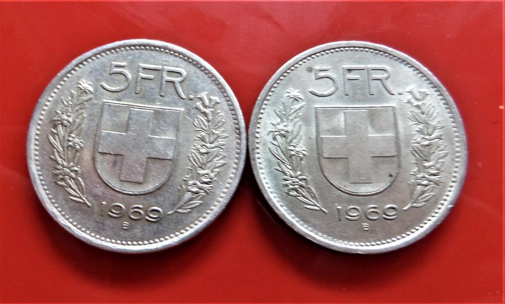 LOT 2 Stück 5 Fr Silber Nünzen SCHWEIZ 1969 vorz- (Gebraucht) in Glis für CHF 17 – mit Lieferung ...