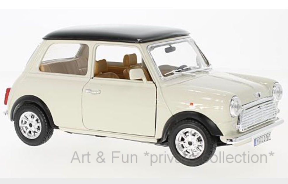 Modellauto Mini Cooper hellbeige schwarz 1969 1:18 Bburago (Neu und ...
