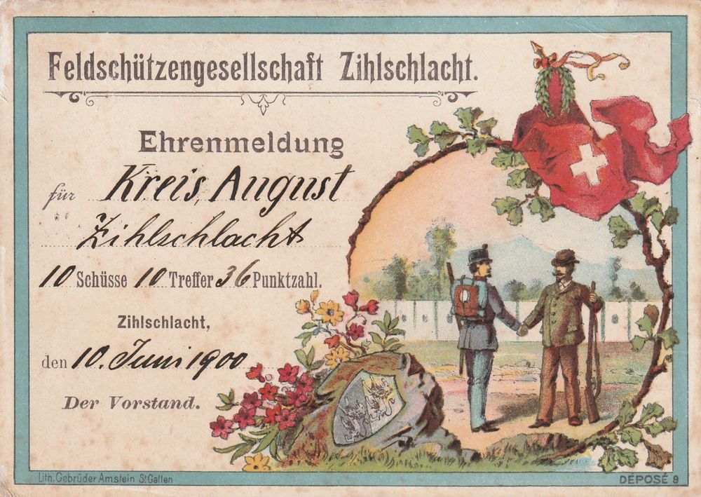 Ehrenmeldung Feldschützengesellschaft Zihlschlacht 1900 (Gebraucht) in Rorschacherberg für CHF ...