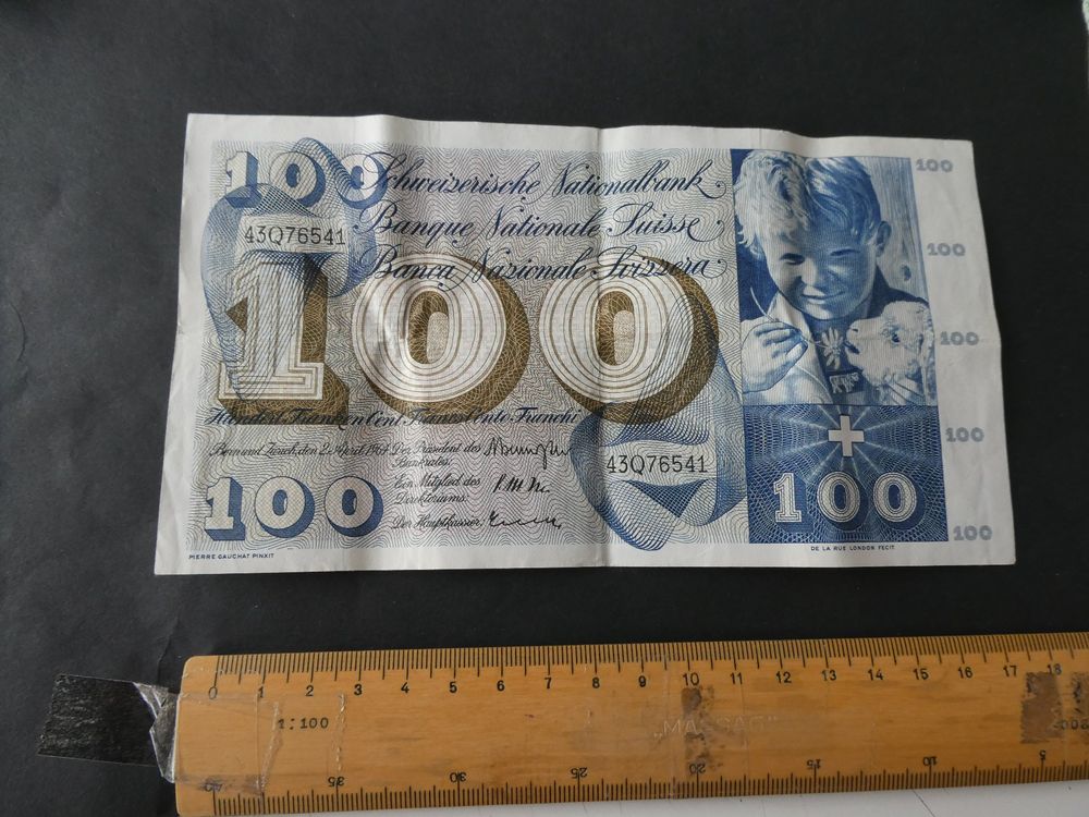 Schweiz 1964, 100 Franken (Gebraucht) in Hinterforst für CHF 21 – mit Lieferung auf Ricardo kaufen