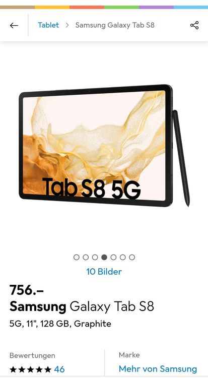 Samsung Galaxy Tab S8 /256GB 5G Wie Neue Ab 370.Fr (Neu (gemäss Beschreibung)) in Solothurn für ...
