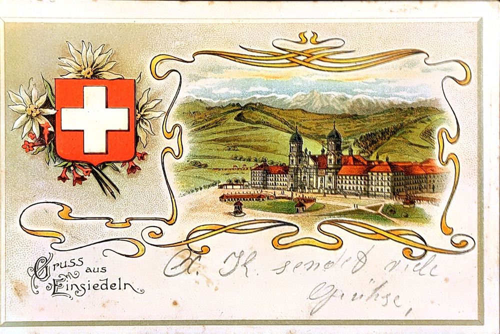Alte Postkarte Gruss aus Einsiedeln Kloster 1909 (Gebraucht) in Siebnen für CHF 12 – mit ...