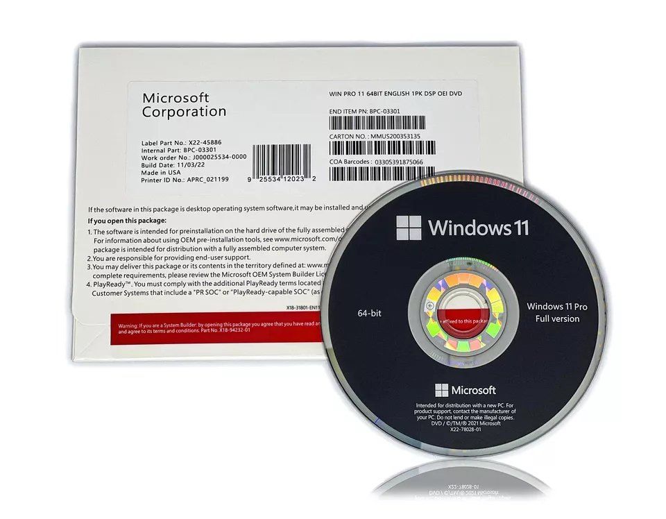 Microsoft Windows 11 PRO 64bit Vollversion DVD - Lizenz (Neu und ...