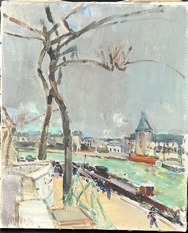 Rudolf Zender. Seineufer im Herbst mit Lastschiffen, 1966 (Gebraucht ...