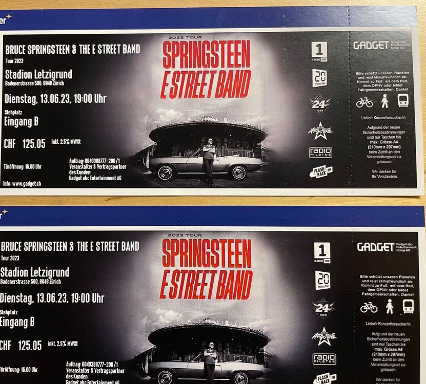 (KOPIE) Bruce Springsteen 2 Tickets Eingang B | Acheter sur Ricardo