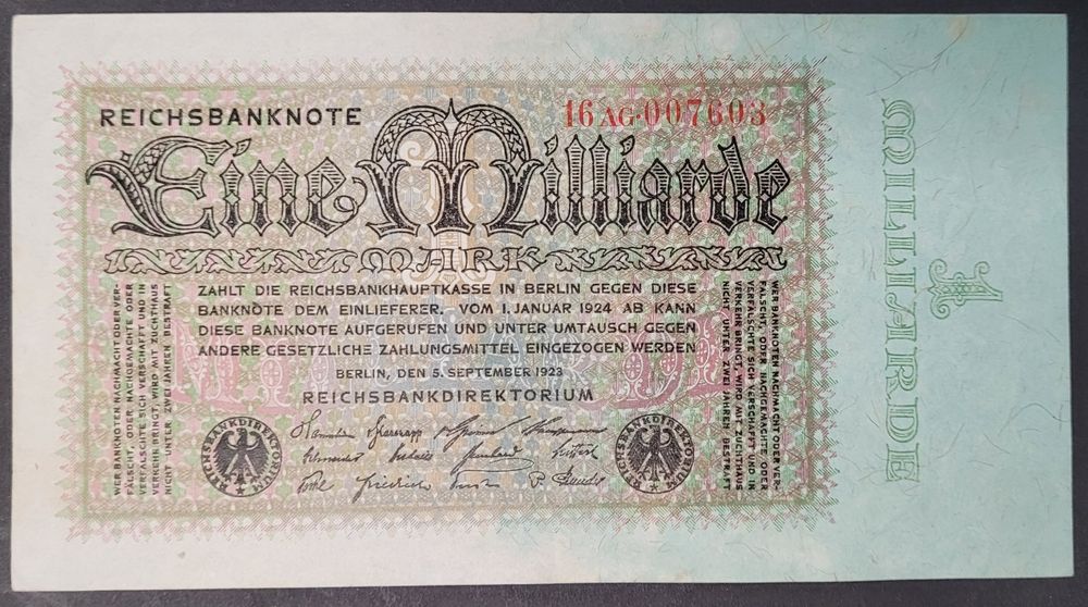 1 MILLIARDE MARK / DEUTSCHLAND 1923 (Gebraucht) in Mumpf für CHF 4 ...