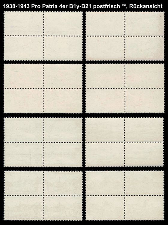 1938-1943 Pro Patria 4er B1y-B21 postfrisch, Kat. Fr. 50.- (Neu (gemäss ...