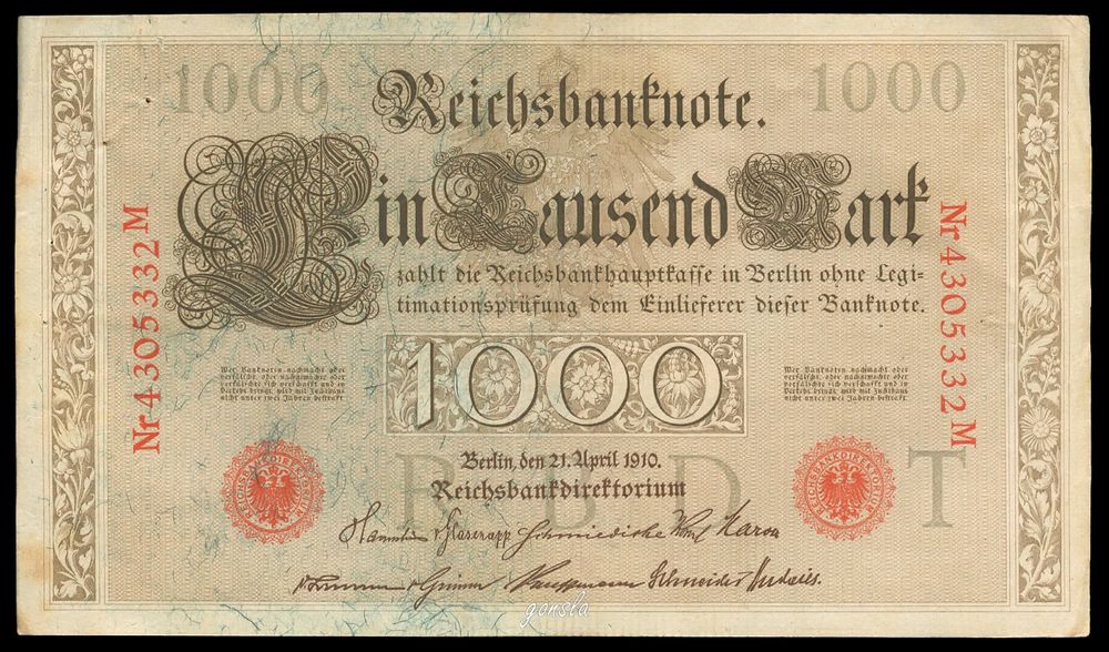 1000 REICHSBANT’NOTE 1910 | Kaufen auf Ricardo