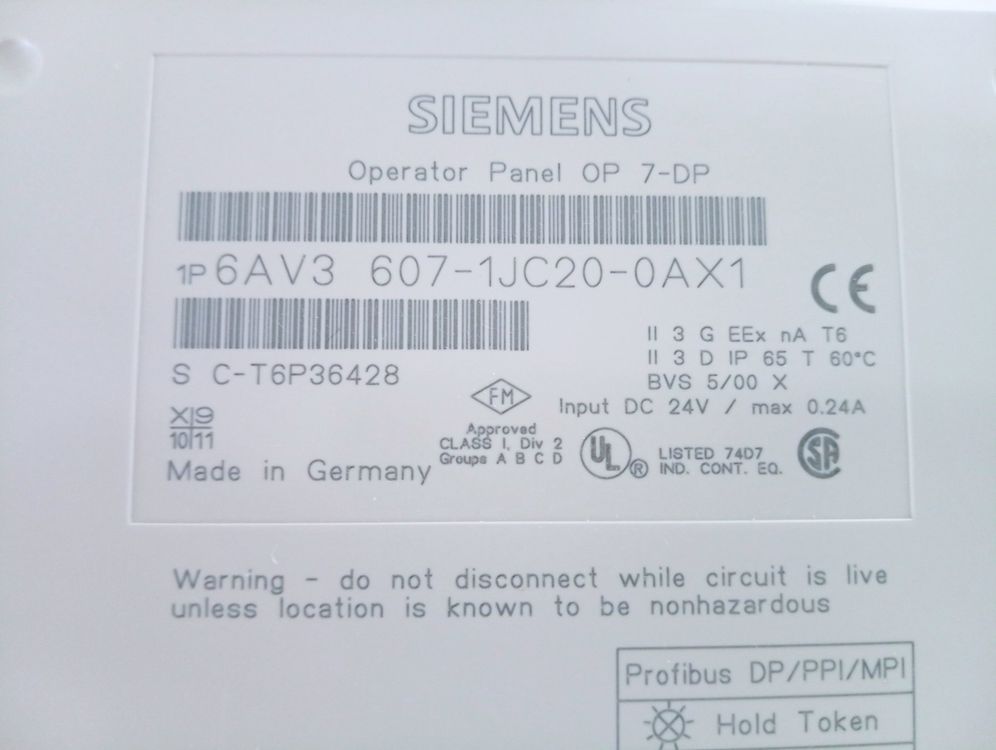 Siemens Operator Panel OP 7-DP / 6AV3607-1JC20-0AX1 (Gebraucht) in ...