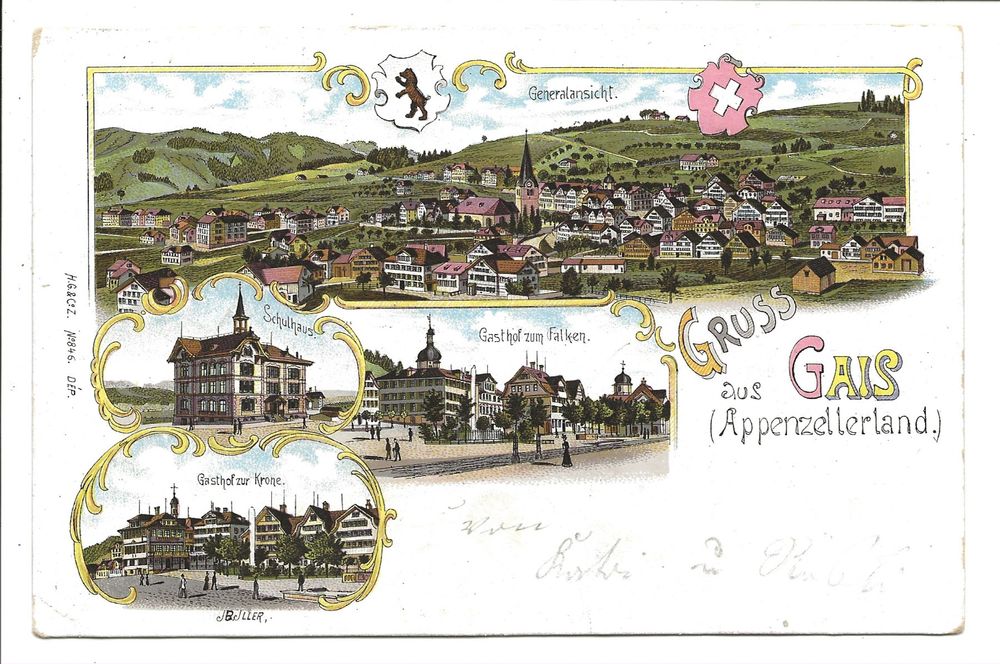 Gruss aus Gais (AR) Falken - Krone - tolle rare Litho - 1902 (Gebraucht) in Engelburg für CHF 27 ...