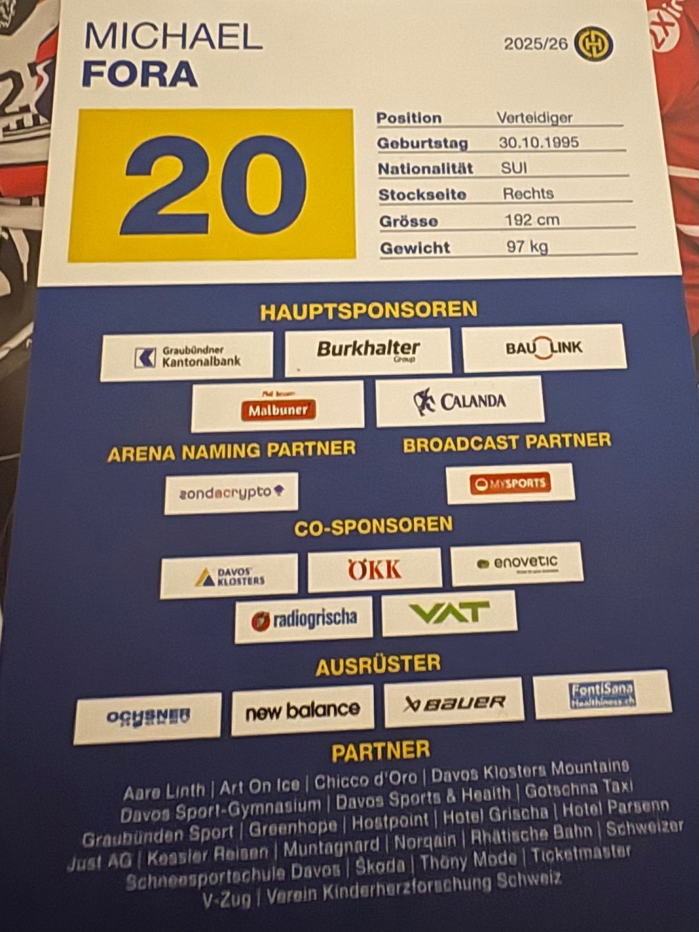 Michael Fora Autogrammkarte - HC Davos Saison 2025/26 (Neu (gemäss ...