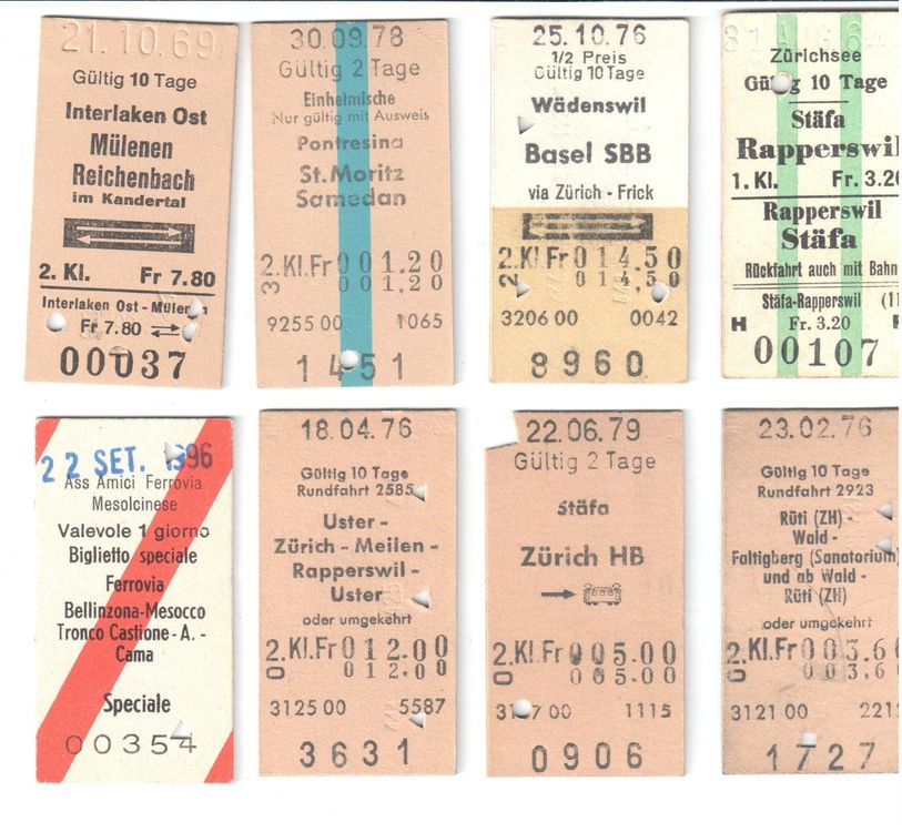 Billette, BLS, SBB, RhB, ASS, 1964-1996 (Gebraucht) in Mastrils für CHF ...