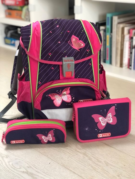Kinder Schmetterling-Schulrucksack mit zwei Etui | Kaufen auf Ricardo
