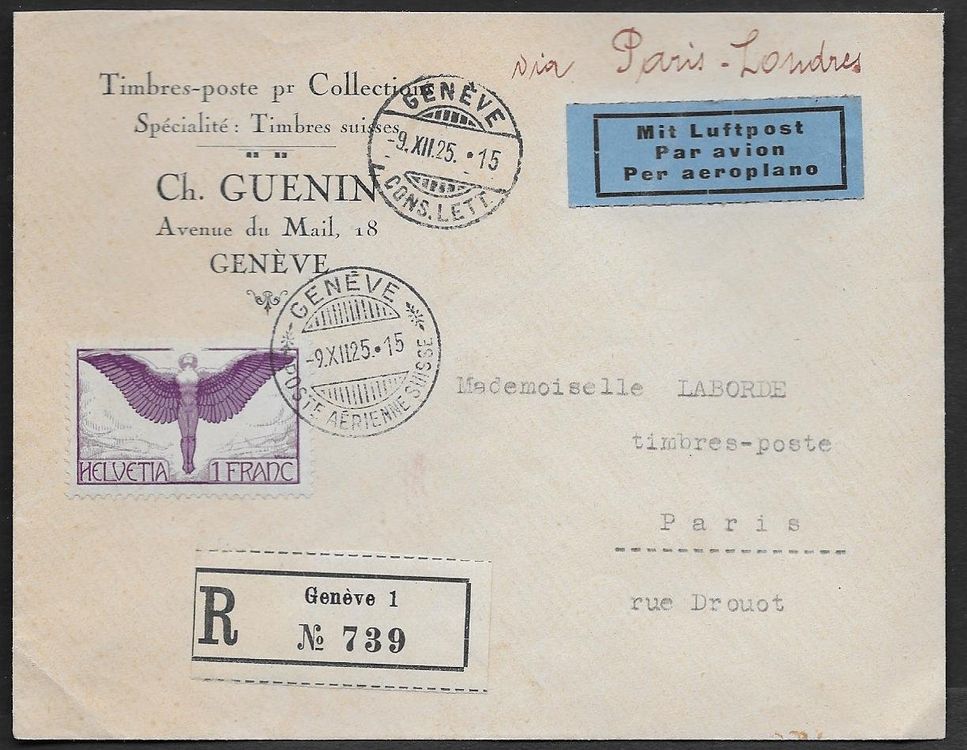 1925 Luftpost R/Brief Flug Geneve-PARIS Einzelfr. F10 ab 1.- | Kaufen auf Ricardo