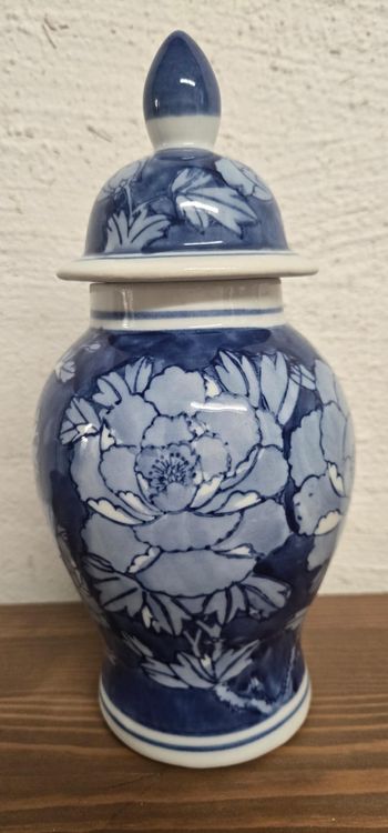Blaue Porzellan Vase mit Deckel, Chinoiserie Dekor 25cm (Gebraucht) in ...