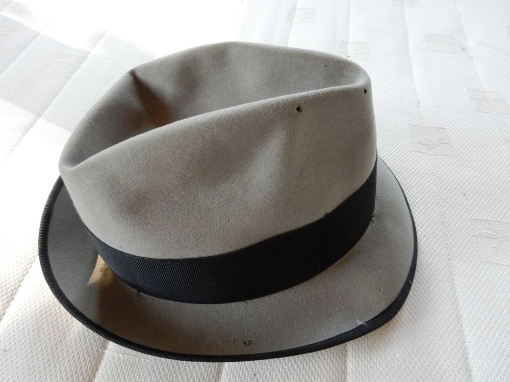 antiker grauer Herrenhut Filzhut Vintage Retro 58 vom Uropa (Defekt) in ...