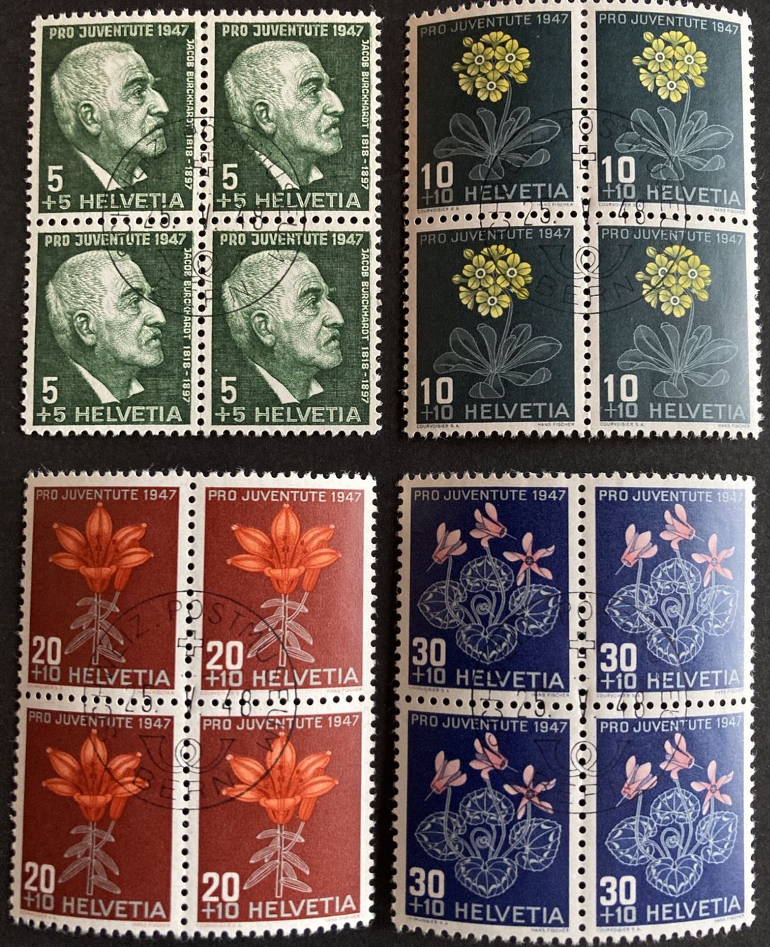 PJ 1947 Viererblock Serie gestempelt TOP, SBK 80 Fr. (Gebraucht) in Flawil für CHF 15 – mit ...