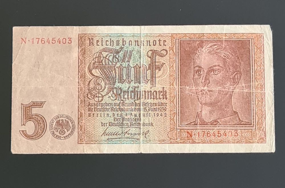 5 Fünf Deutsche Reichsmark Banknote Währung Monnaie Moneta | Kaufen auf ...