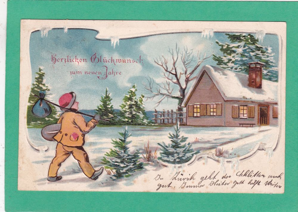 Kitsch Landschaft Wanderer Neujahr Reliefkarte 1907 | Kaufen auf Ricardo