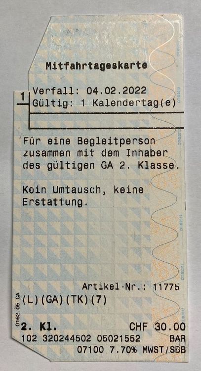 Mitfahrtageskarte Tageskarte GA SBB (Neu und originalverpackt) in ...