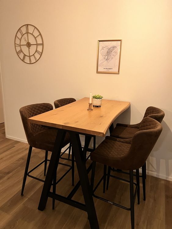 Hochtisch mit 4x Stühlen Bartisch Esstisch Industrial Eiche (Gebraucht ...