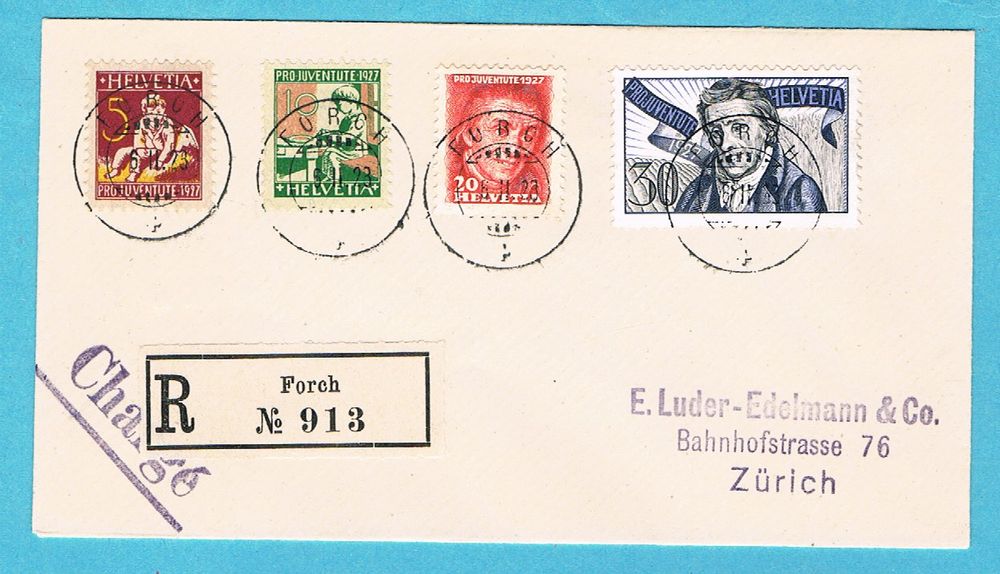 R-Satzbrief Pro Juventute 1927 Vollstempel FORCH 6.II.28!! | Kaufen auf Ricardo