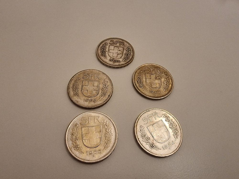 5x 5Fr Silber Münzen, 1932,1954,1965,1966,1967 (Gebraucht) in Zürich für CHF 46 – mit Lieferung ...