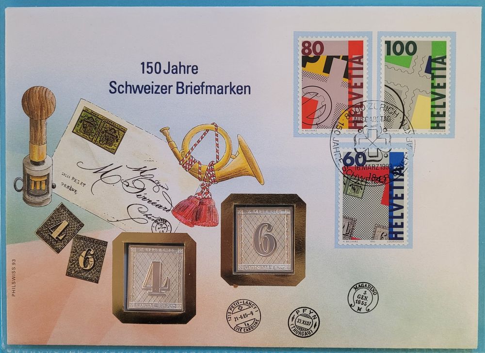 Münzbrief 150 J. SCHWEIZER BRIEFMARKEN Silber 999/20gr (Gebraucht) in ...