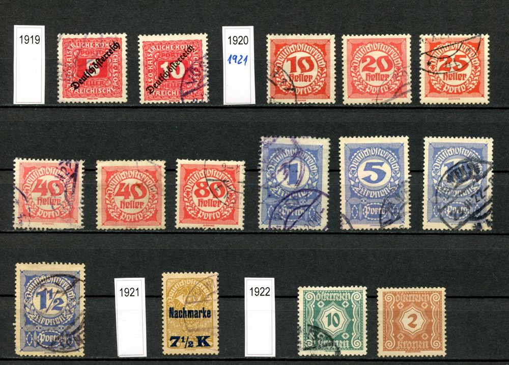 Österreich Portomarken 1919-1922, 19 gestempelte Briefmarken (Gebraucht) in Aarau für CHF 2 ...