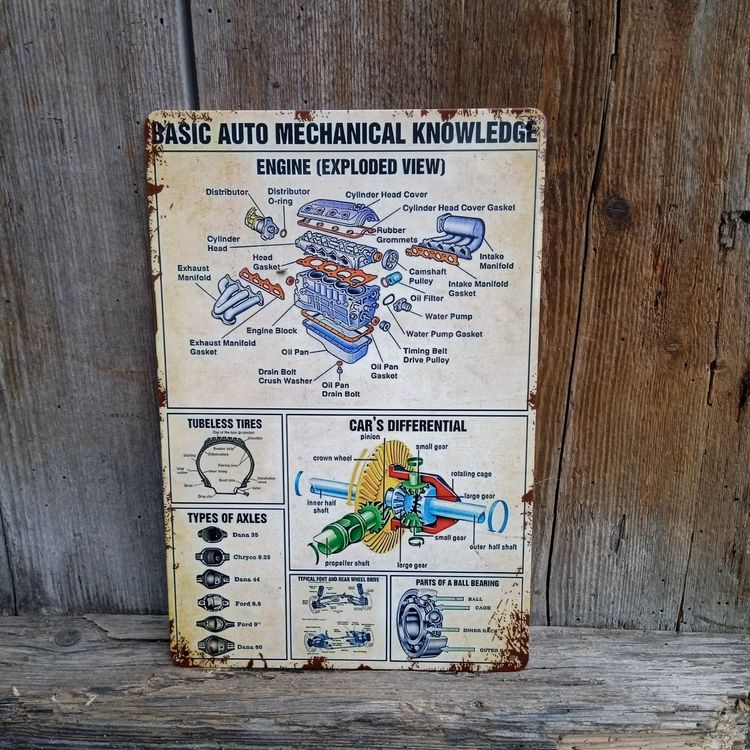 Blechschild basic mechanical auto knowledge vintage style (Neu und ...