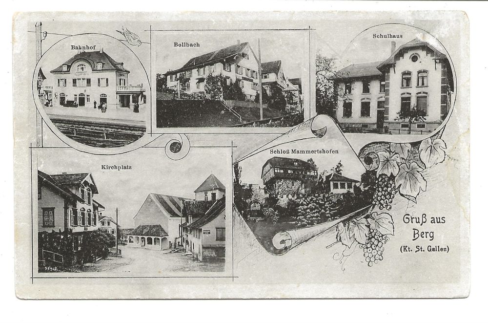 Gruss aus Berg (SG) Bahnhof - Bollbach - Schulhaus um 1915 | Kaufen auf Ricardo