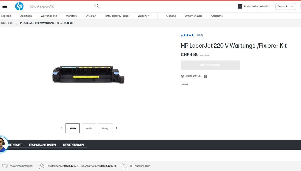 HP LaserJet Enterprise M806, Flow MFP M830 Fuser Kit, C2H57A (Neu und ...