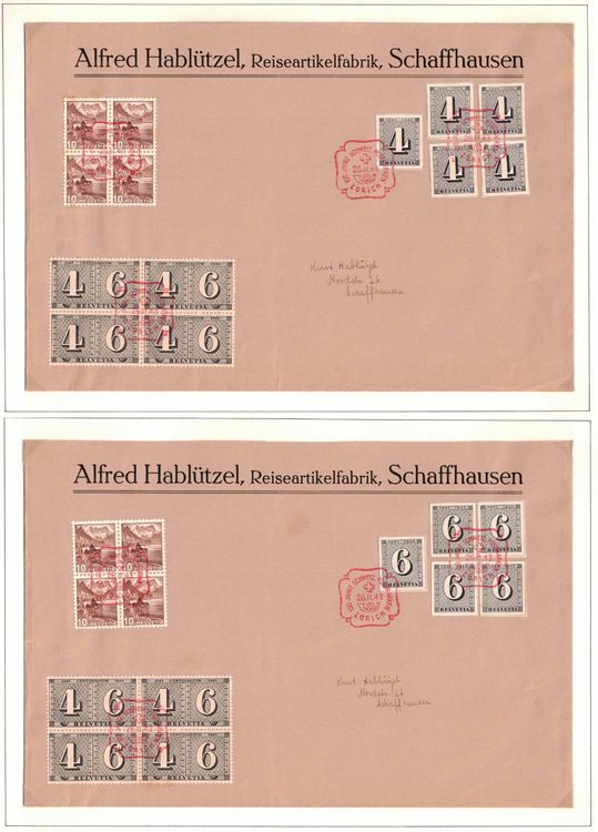 1943 je 5 Ausschnitte ZH-Block auf 2 FDC's, wohl Unikat !! (Neu (gemäss Beschreibung)) in Nuglar ...