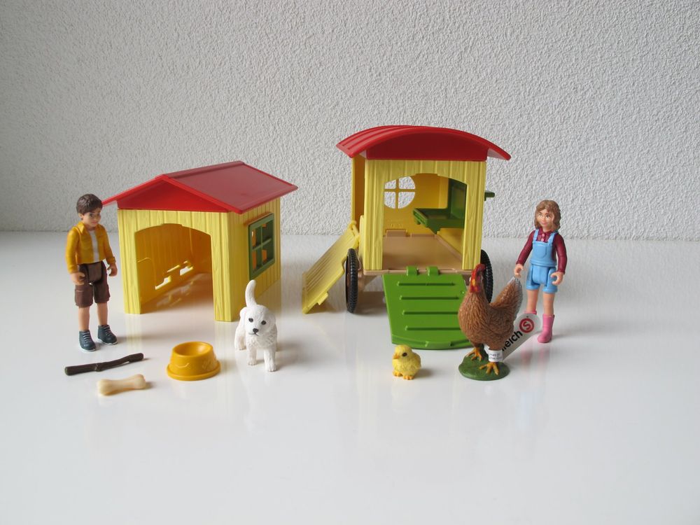 Schleich Hundehütte Hund, Hühnerstall, Henne, Kücken, Kinder (Gebraucht ...