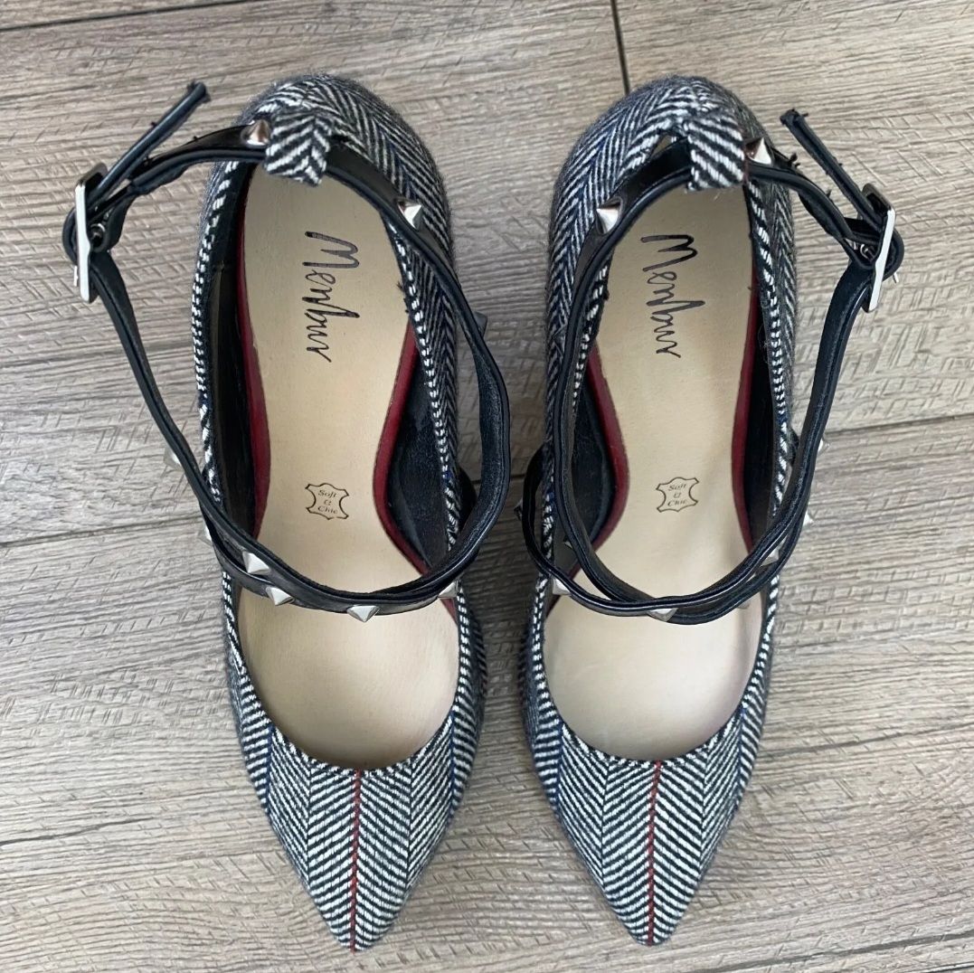 MENBUR Damen Pumps Spitz Pfennigabsatz 9 cm kariert mit Niet (Neu ...