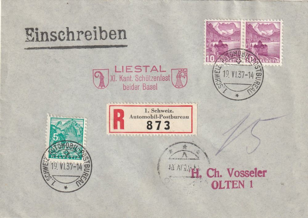 R-Brief Liestal mit Stempel Kant. Schützenfest 1937 (Gebraucht) in Rorschacherberg für CHF 2 ...