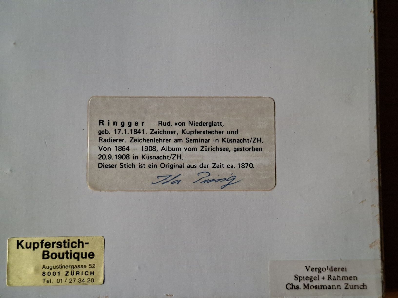 Original Ringger Stich, Zürich Lindenhof ca. 1870, Rarität! (Gebraucht ...