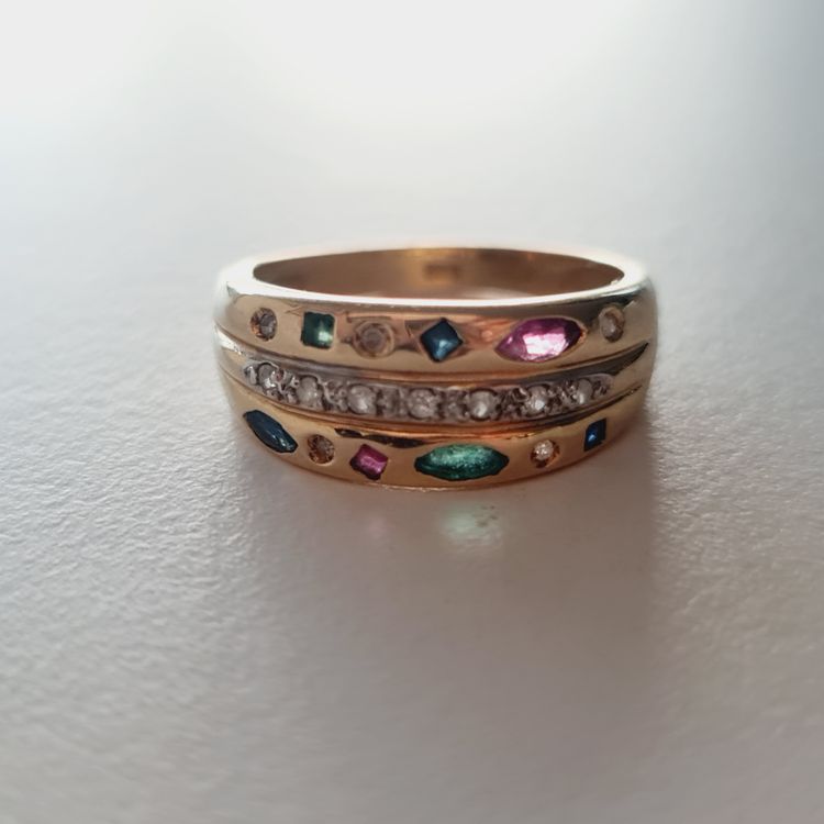 Ring mit Edelsteinen und Brillanten aus 585 14 KT Gelbgold (Gebraucht ...