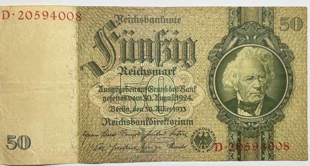 Historische 50 Reichsmark Banknote 1933 Alexander v. Humbolt | Kaufen ...