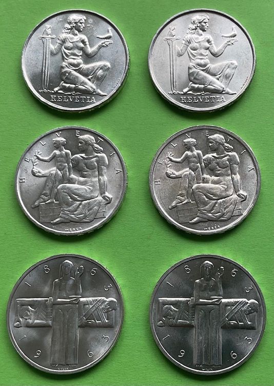 6 schöne Schweizer Silber 5 Franken-Gedenkmünzen | Kaufen auf Ricardo