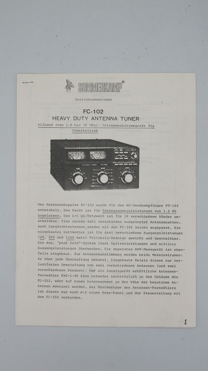 Sommerkamp FC 102 Antenna Tuner Bedienungsanleitung DE (Gebraucht) in ...