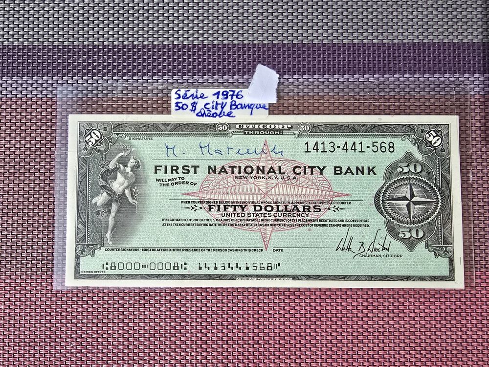 Chèque de voyage Citibank 50 USD – 1976 – First Nat Citi (Neuf (Voir description)) à Satigny ...