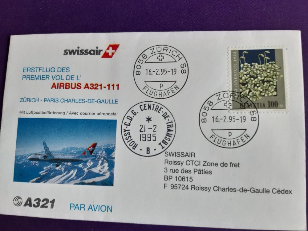 Erstflug AIRBUS A321-111 von Zürich nach Paris 1995 (Neu (gemäss Beschreibung)) in Wangs für CHF ...